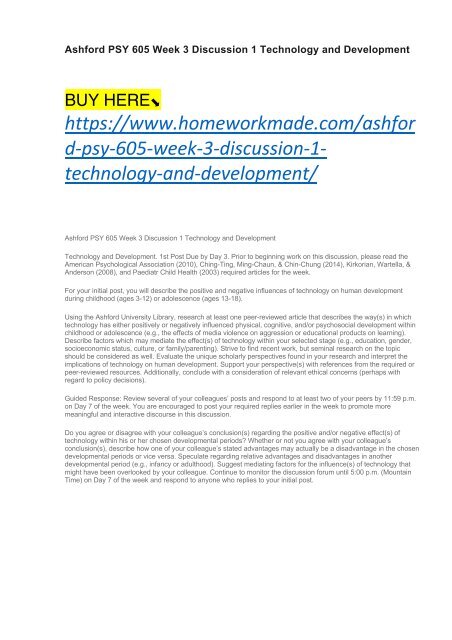 Ashford PSY 605 Week 3 Discussion 1 Technology and Development