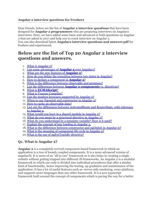 Angular 2 interview questions for Freshers