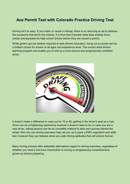 Ace Permit Test with Colorado Practice Driving Test