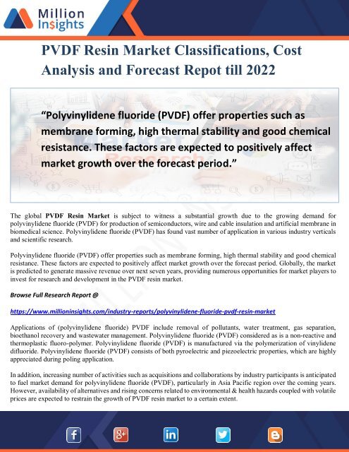 PVDF Resin Market Classifications, Cost Analysis and Forecast Repot ...