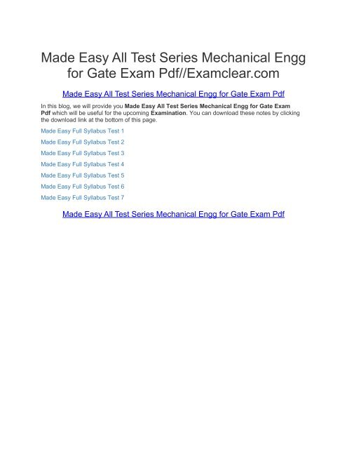 Made Easy All Test Series Mechanical Engg for Gate Exam Pdf