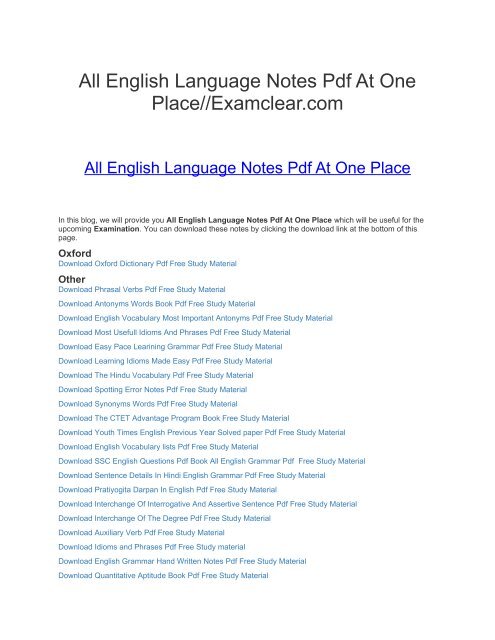 All English Language Notes Pdf At One Place