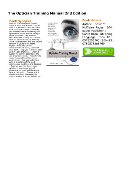 (JACKPOT) The Optician Training Manual 2nd Edition ebook eBook PDF