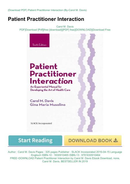 FREE~DOWNLOAD Patient Practitioner Interaction by Carol M. Davis Ebook ...