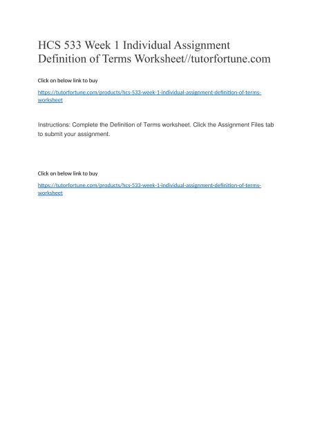 HCS 533 Week 1 Individual Assignment Definition Of Terms Worksheet HCS 533 Week 1 Individual Assignment Definition Of Terms Worksheet