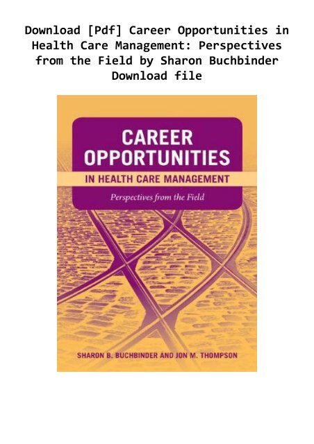 Download [Pdf] Career Opportunities in Health Care Management ...