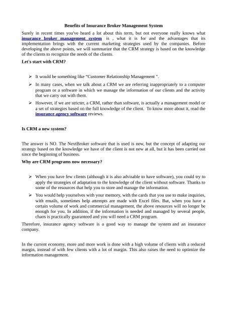 Benefits of Insurance Broker Management System