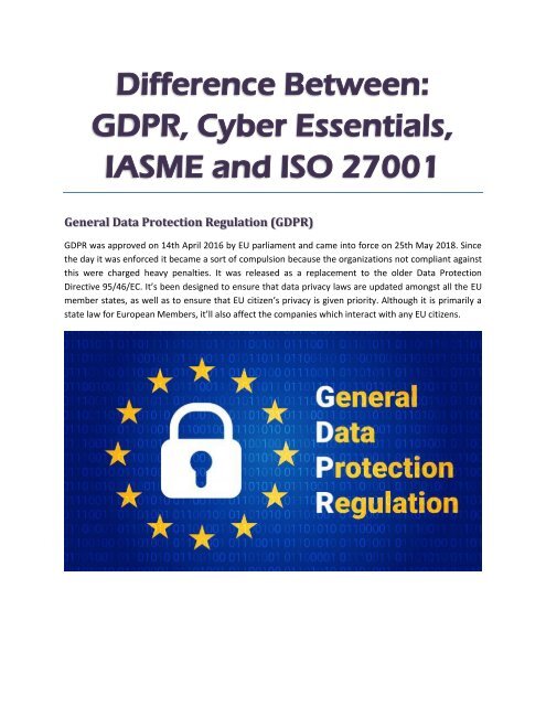 Difference Between: GDPR, Cyber Essentials, IASME and ISO 27001
