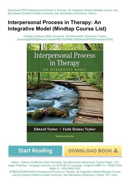 [FREE] [DOWNLOAD] Interpersonal Process in Therapy: An Integrative ...