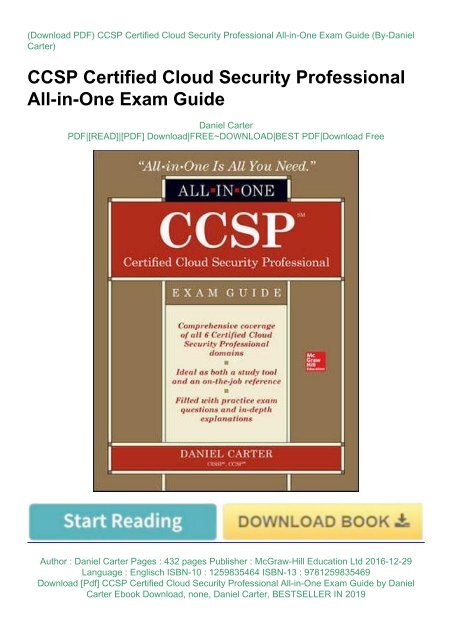 Download [Pdf] CCSP Certified Cloud Security Professional All-in-One Exam Guide by Daniel Carter ...