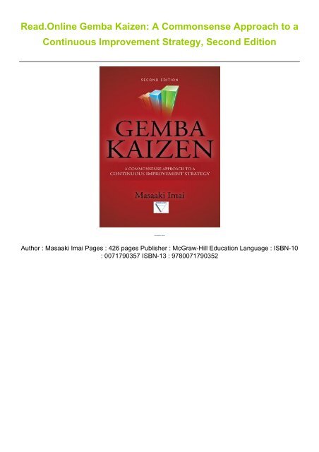 Read.Online Gemba Kaizen: A Commonsense Approach to a Continuous Improvement Strategy, Second ...