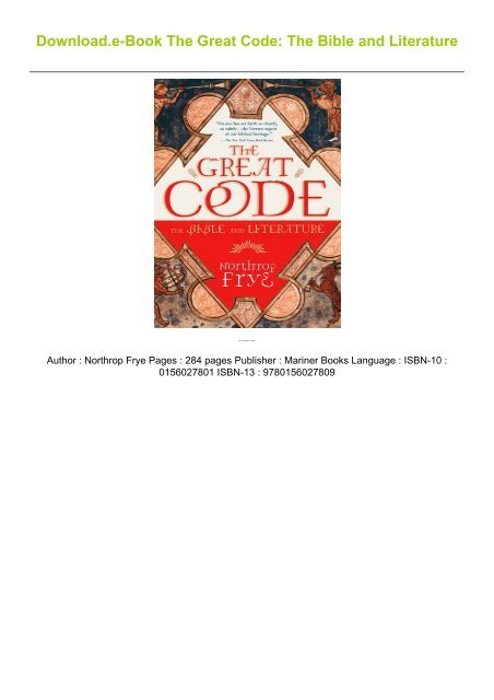 Download.e-Book The Great Code: The Bible and Literature