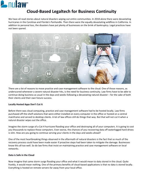 Cloud-Based Legaltech for Business Continuity