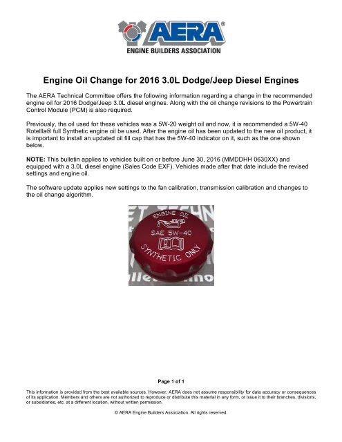 Oil change EXF engines