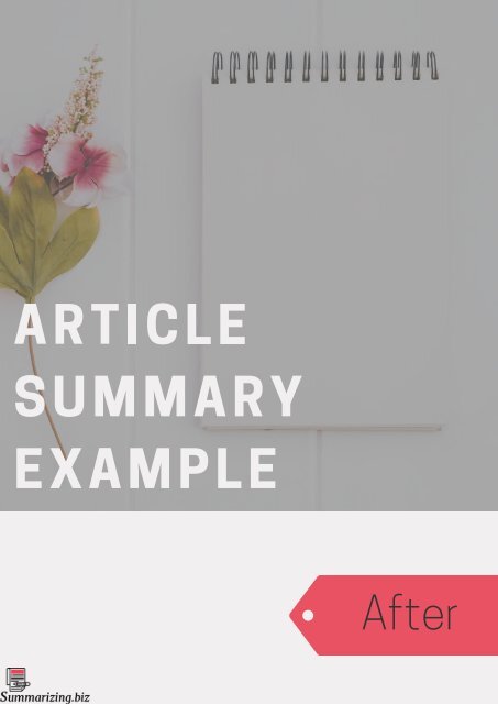 ARTICLE SUMMARY EXAMPLE: After