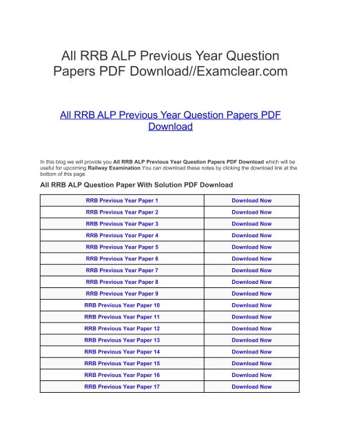 All RRB ALP Previous Year Question Papers PDF Download