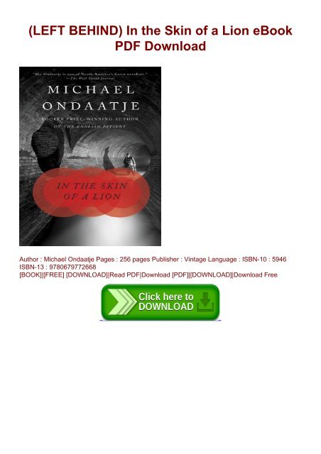 (LEFT BEHIND) In the Skin of a Lion eBook PDF Download