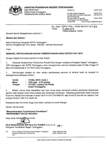 Surat Bengkel Bahan Pembentangan Ganu edtech 2019
