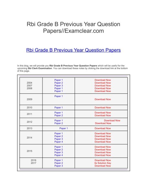 Rbi Grade B Previous Year Question Papers