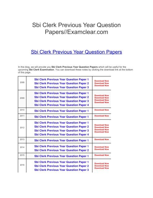 Sbi Clerk Previous Year Question Papers