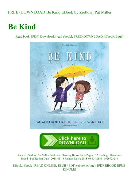 FREE~DOWNLOAD Be Kind EBook by Zietlow Pat Miller