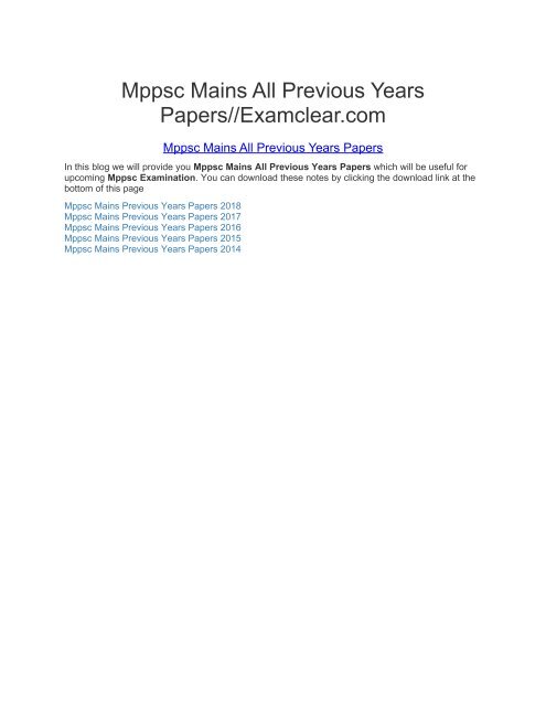 Mppsc Mains All Previous Years Papers
