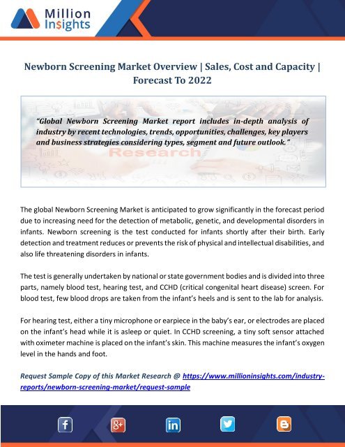 Newborn Screening Market Overview Sales, Cost and Capacity Forecast To 2022