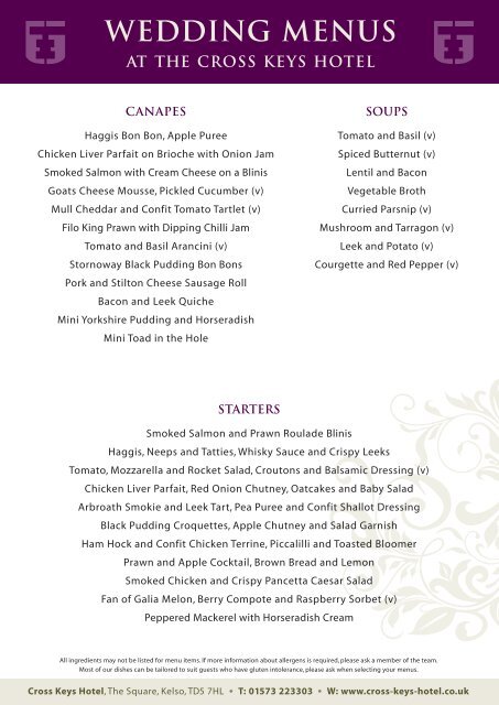 WEDDING MENUS AT THE CROS