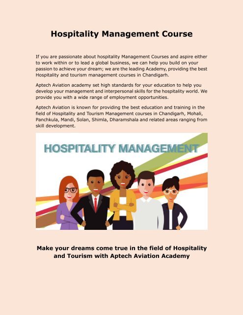 hospitality management course chandigarh