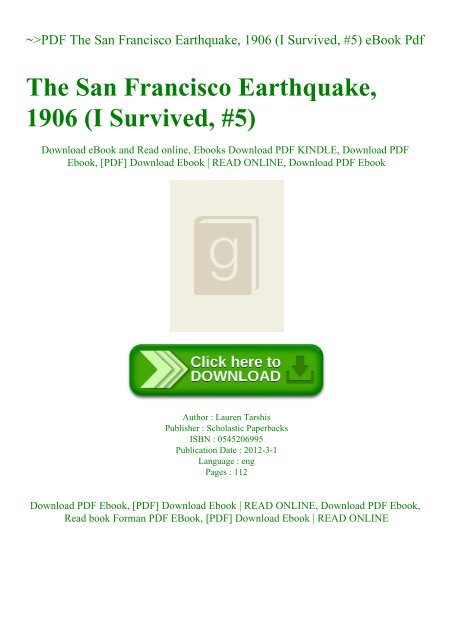 ~PDF The San Francisco Earthquake 1906 (I Survived #5) eBook Pdf