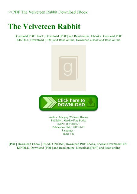 ~PDF The Velveteen Rabbit Download eBook