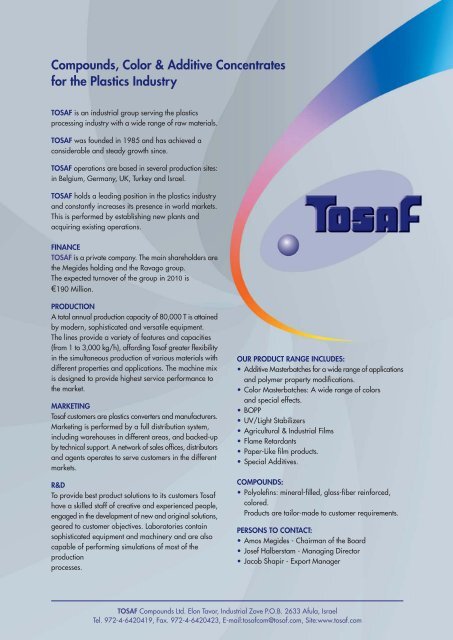 Compounds, Color & Additive Concentrates for the Plastics ... - TOSAF