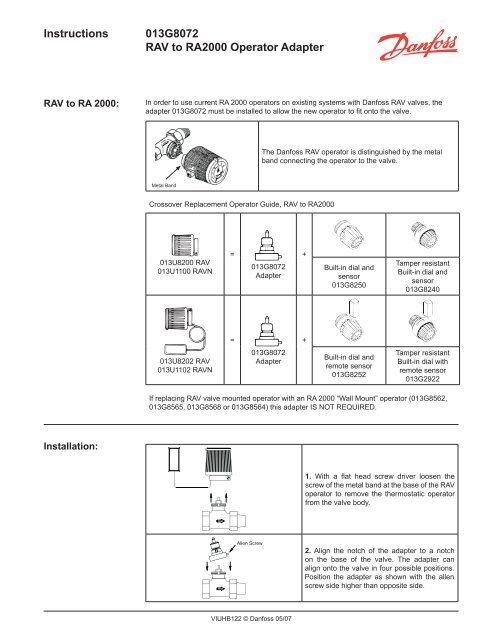 Instructions 013G8072 RAV to RA2000 Operator Adapter