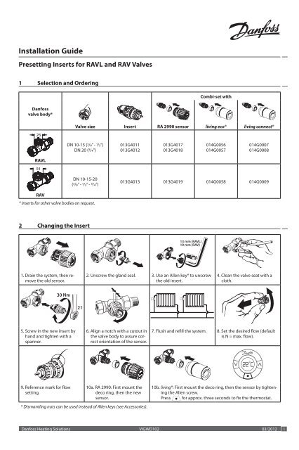 Presetting Inserts for RAVL and RAV Valves - Danfoss Heating