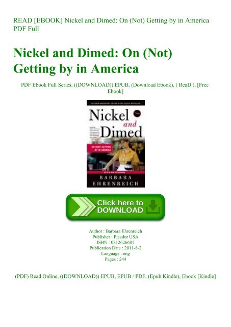 READ [EBOOK] Nickel and Dimed On (Not) Getting by in America PDF Full