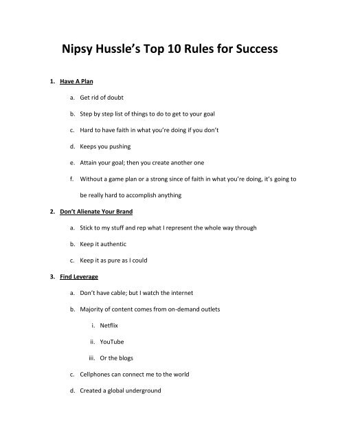 Top 10 Rules for Success