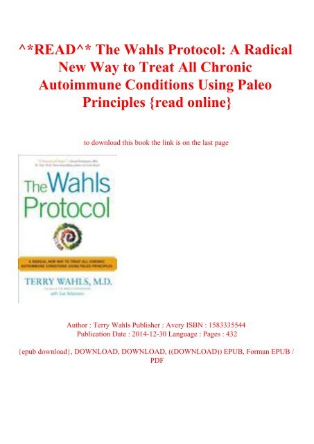 ^READ^ The Wahls Protocol A Radical New Way to Treat All Chronic ...