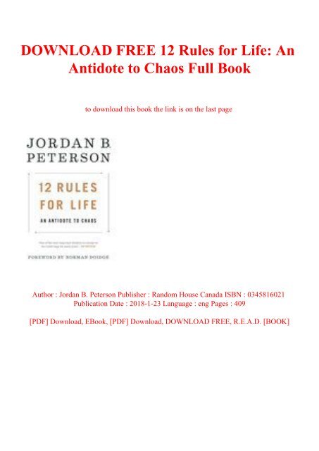 DOWNLOAD FREE 12 Rules for Life An Antidote to Chaos Full Book