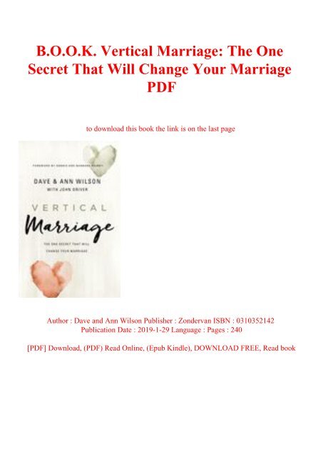 READ B.O.O.K. Vertical Marriage The One Secret That Will Change Your ...