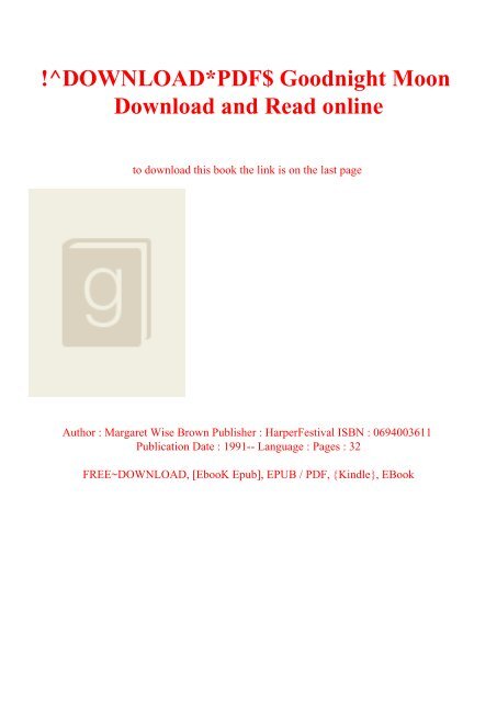 !^DOWNLOADPDF$ Goodnight Moon Download and Read online