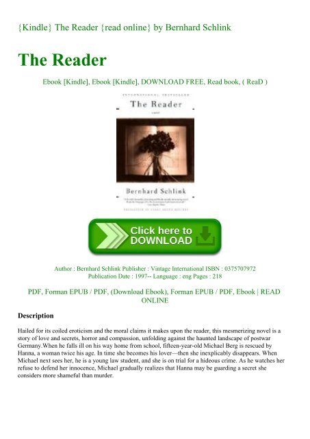 {Kindle} The Reader {read online} by Bernhard Schlink