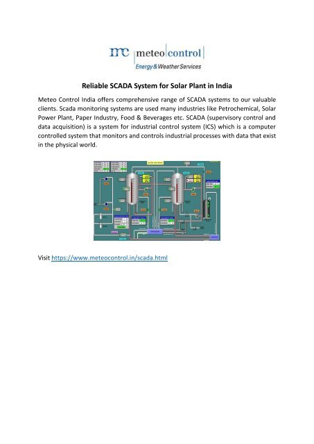 Reliable SCADA System For Solar Plant In India