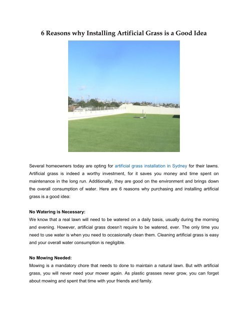 6 Reasons why Installing Artificial Grass is a Good Idea 6 Reasons why Installing Artificial Grass is a Good Idea