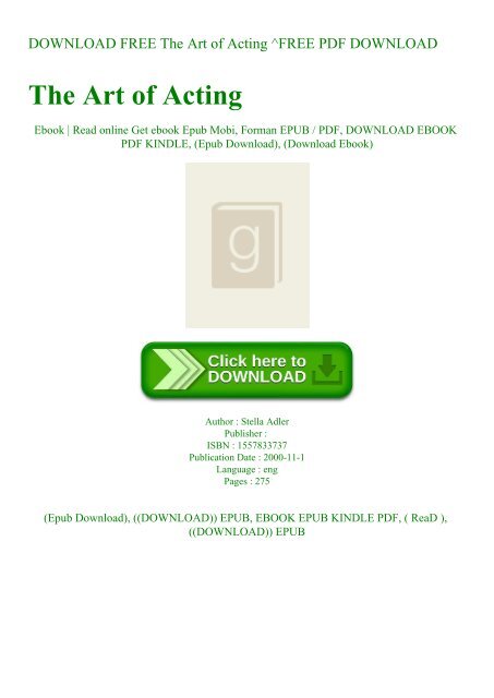 DOWNLOAD FREE The Art of Acting ^FREE PDF DOWNLOAD