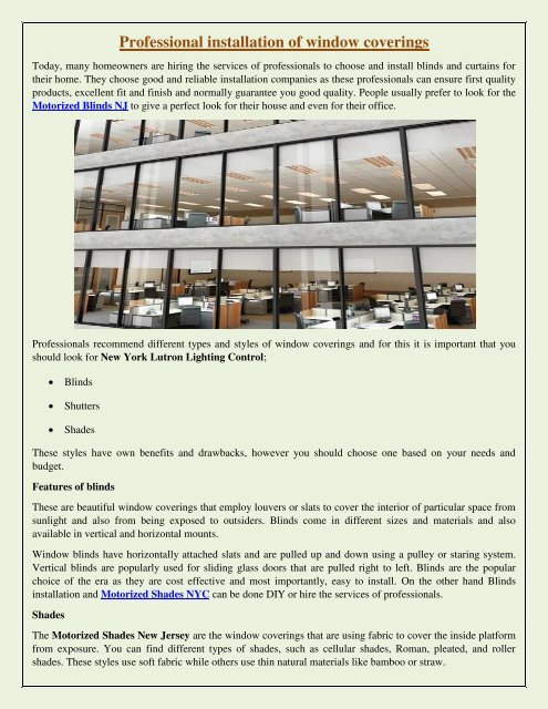 Professional installation of window coverings