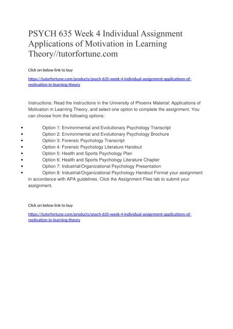 PSYCH 635 Week 4 Individual Assignment Applications of Motivation in Learning Theory