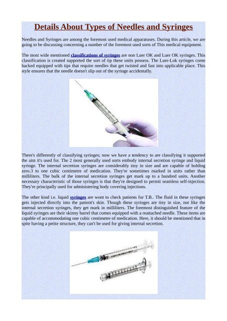 Details About Types Of Needles And Syringes