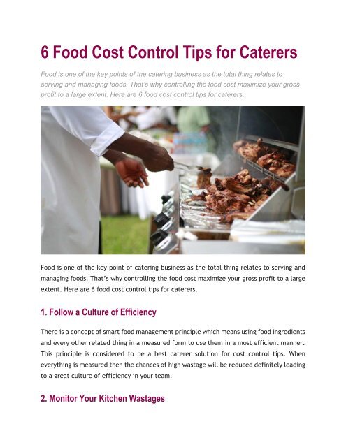 6 Food Cost Control Tips for Caterers