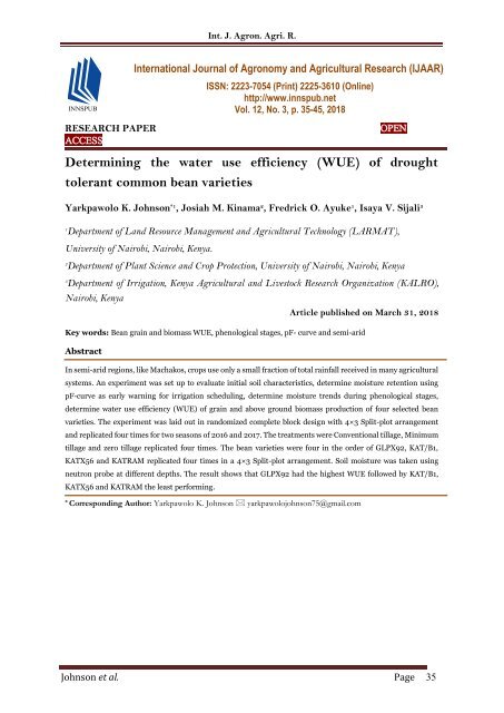 Determining the water use efficiency (WUE) of drought tolerant common ...