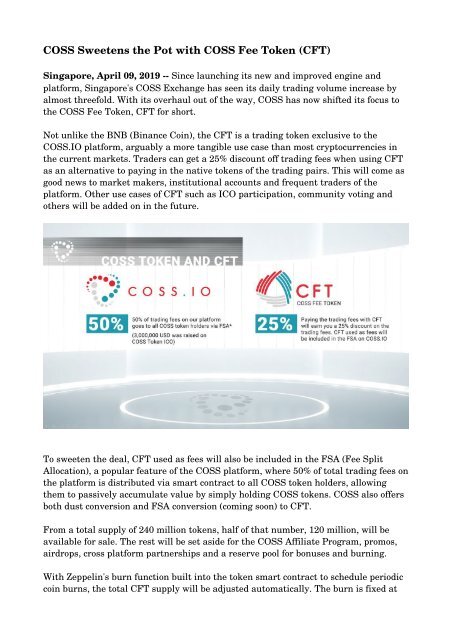 COSS Sweetens the Pot with COSS Fee Token